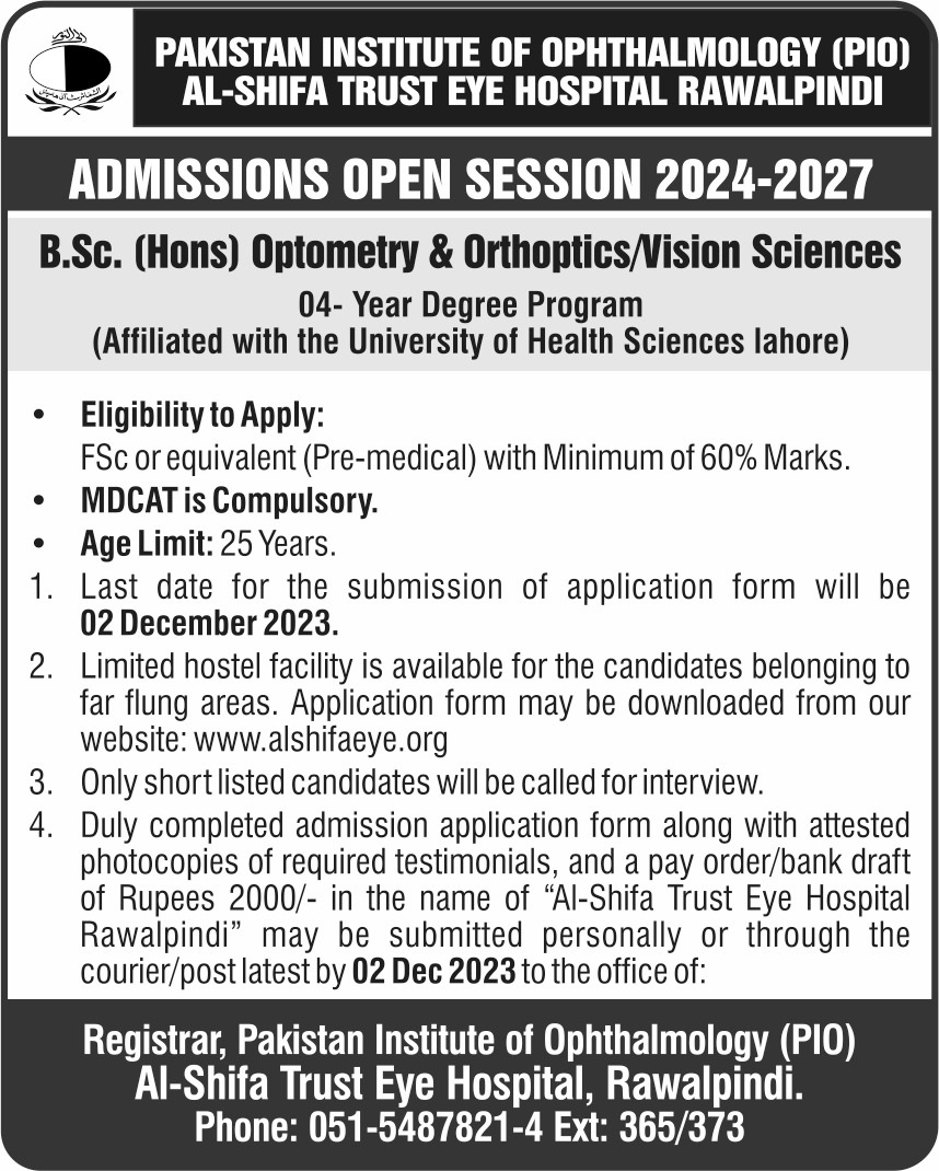 Admissions - PIO | Al-Shifa Trust Eye Hospital
